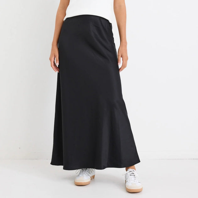 PRODIGY BLACK SATIN BIAS MAXI SKIRT – KRYSTIES